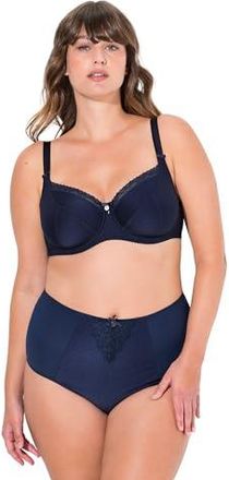 Ulla Popken Femme Grandes Tailles Soutien-Gorge à Armatures. Motif Jacquard. Liserés en Dentelle - Bonnet C-G Bleu Nuit 100G 820379139-100G