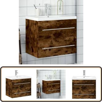 vidaXL Waschbeckenunterschrank mit Einbaubecken Räuchereiche - Waschbeckenunterschrank - Holzwerkstoff Möbel - Badezimmermöbel - Küchenwäsche - Spülbecken