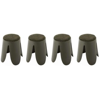 Sweeek Sweeek - Set de 4 tabourets empilables kaki fonc&eacute;. bouclette textur&eacute;e. niki. &Oslash;30 / 44 x H46cm