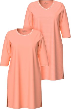 Ulla Popken Damen Bigshirts, 2er-Pack, Rundhals/V-Ausschnitt, 3/4-Arm Big-Shirt, Koralle, 46-48