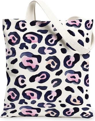 Generic Sacs fourre-tout en toile avec imprim&eacute; l&eacute;opard, motif animal &eacute;l&eacute;gant, sacs d&eacute;picerie r&eacute;utilisables, l&eacute;gers et lavables avec bandouli&egrave;re, blanc, 13x15 