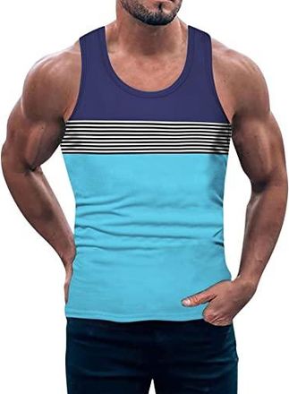 Generic D&eacute;bardeur de sport ray&eacute; pour homme - Haut de plage d&eacute;contract&eacute; - &Eacute;l&eacute;gant - Sans manches - D&eacute;bardeur ample - Col en V, bleu ciel, 3XL