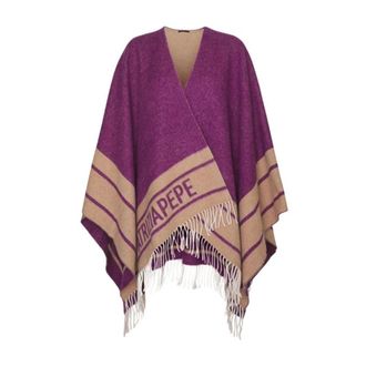 Patrizia Pepe Lila Fransiger Poncho mit Logo-Jacquard - - Jackets - Damen - Lila - ONE SIZE