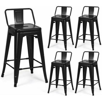 Costway Costway - Lot de 4 tabourets de bar m&eacute;tal empilables - Dossier amovible - Hauteur dassise 62 cm - Pieds en caoutchouc antid&eacute;rapants - Pour caf&eacute; et