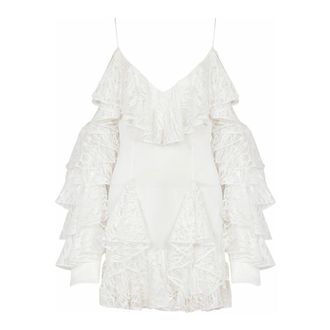 Balmain Flie&szlig;endes Kleid mit Spitzenr&uuml;schen - - Dresses - Damen - Wei&szlig; - 2XS
