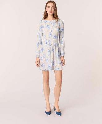 Maje Robe Pliss&eacute;e Imprim&eacute;e - Imprime Fleur Bleue Fond Ecru - Taille 42 - Maje