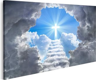 Islandburner Prime Bild auf Leinwand Treppe die zu Kreuz Licht Ende Tunnel Wolken Bilder Wandbilder Poster