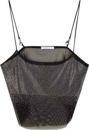 Patrizia Pepe Femme, Tops, Noir, Taille: 40 FR Top en Tulle Stretch avec Micro Clous