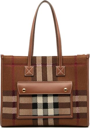 Burberry Shopper - Small Mega Check Canvas Freya Tote - Gr. unisize - in Braun - f&uuml;r Damen