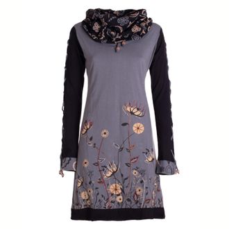 vishes Damen Langarmshirt-Kleid mit Schalkragen in Grau I Gr&ouml;&szlig;e M (40) I Handgefertigt aus 100% Baumwolle I Ideal f&uuml;r Jede Jahreszeit I Nachhaltige Alternati