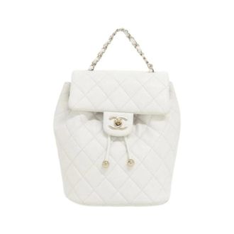 Chanel Sac &agrave; dos Pre-owned en cuir caviar - Femme - Pre-owned - Blanc - Taille: ONE Size