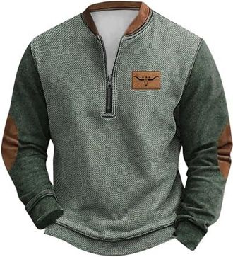 Generic Sweat-shirt pour homme, demi-fermeture éclair, pull pour homme, t-shirt à manches longues, chaud, hiver, décontracté, pull en tricot pour homme, sweat