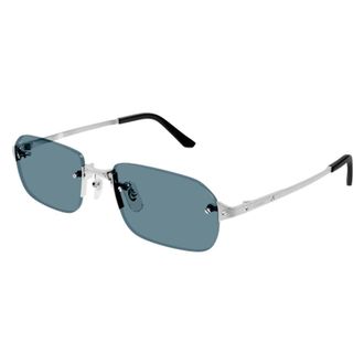 Cartier CT0460S Rectangular Metal Frame Sunglasses - Silver