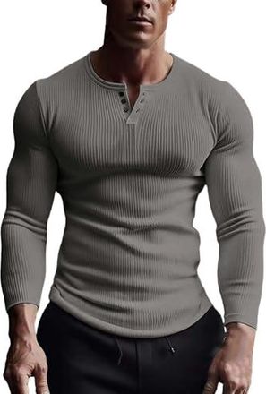 Generic Polo à manches longues boutonné pour homme, coupe régulière, printemps et automne, bas décontracté, couleur unie, t-shirt à manches longues pour le tr