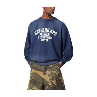 A Bathing Ape A Bathing Ape, Homme, Sweatshirts et sweats &agrave; capuche, Bleu, Taille: XL Destroy Washed Effect Relaxed Fit Crewneck SweaT-shirt