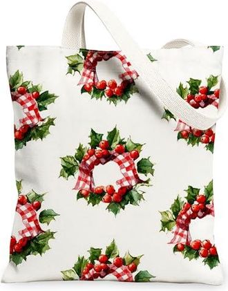 Generic Sacs fourre-tout en toile de vacances, motif couronne festive, sacs de courses r&eacute;utilisables, charmants sacs saisonniers, l&eacute;gers et lavables avec band