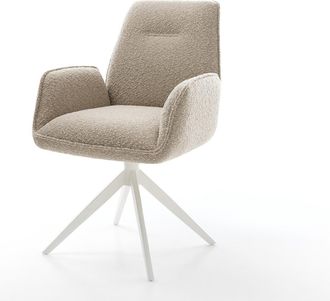 DELIFE Drehstuhl Zoa-Flex Boucl&eacute; Schlamm Kreuzgestell breit Wei&szlig; 360&deg; drehbar Wippfunktion Taschenfederkern, Esszimmerst&uuml;hle