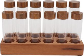 Dioche Bean CellaKaffeebohnen-Aufbewahrungsr&ouml;hren mit Walnussholzst&auml;nder - Elegante Glaskeller f&uuml;r K&uuml;che und Caf&eacute;s - Einzeldosis-Kaffeebohnenbeh&auml;lter-Set (2 