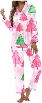 Generic Ensemble de pyjama &agrave; manches longues imprim&eacute; sur le th&egrave;me de No&euml;l pour femme, v&ecirc;tement de d&eacute;tente festif pour des vacances confortables, E, XXL