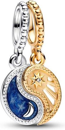 Pandora Bicolor Teilbarer Sonne & Mond Charm-Anhänger aus Sterling Silber mit 14 Karat vergoldeter Metalllegierung, Cubic Zirkonia, Kompatibel Moments, 762678