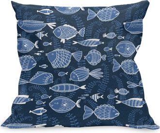 Abakuhaus Ozean Kissenbezug, Meeresalgen Tropische Fische Skizze Zeichnung Illustration, Kissenhülle mit Reißverschluss Beidseitiger Druck, 40 x 40 cm, Blau Ind