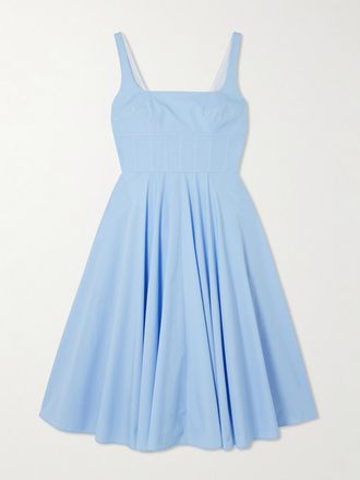 Emilia Wickstead Robe Midi En Popeline De Coton Nikush - Bleu