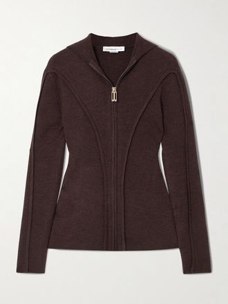 Victoria Beckham Pull À Capuche En Laine Mérinos Mélangée - Marron