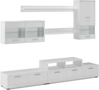 Skraut Home Skraut Home - M&ouml;bel TV - M&ouml;bel set- Glanzlack Wohnwand, Wohnzimmer, Wohnzimmerschrank, Anbauwand, Esszimmer mit LEDs, wei&szlig; matt und wei&szlig; lackiert