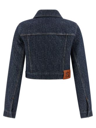 Fendi Padded FF Jacquard Denim Bolero Jacket - Navy