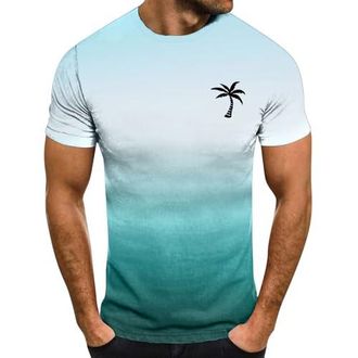Generic T-shirt pour homme avec d&eacute;grad&eacute; de noix de coco pour homme, couleur unie, manches courtes, imprim&eacute;, bleu, 3XL