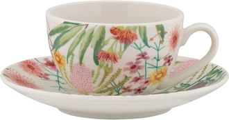 Maxwell & Williams II0195 Native Blooms Espressotasse mit Untertasse aus Porzellan, Mehrfarbig, 100 ml