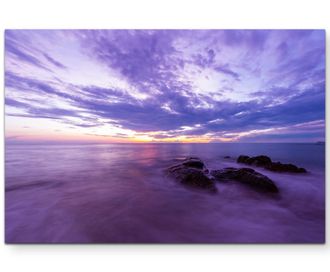 Paul Sinus Art Leinwandbilder | Bilder Leinwand 120x80cm violette Meerlandschaft mit Felsen