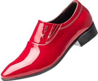 Generic Chaussures professionnelles en cuir pour homme classique verni sans lacets &agrave; enfiler - Bout pointu - Talon bloc - Chaussures larges tendance pour homm