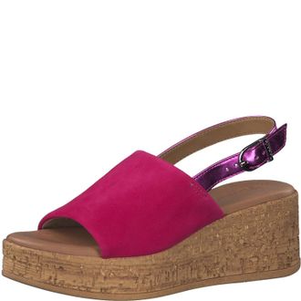 Tamaris Damen Plateau Sandalen Leder Keilabsatz Sommer; FUXIA/pink; 39 EU