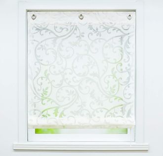 Joyswahl Voile Ösenrollo Transparenter Raffrollo Ausbrenner Raffgardinen »Jessica« Schals Fenster Gardine mit Hakenaufhängung, Raffrollo ohne Bohren BxH 100x14