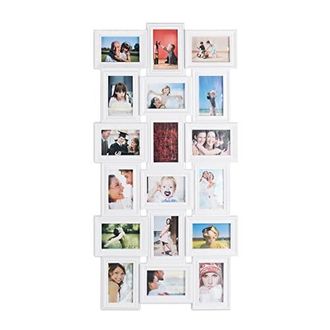 Relaxdays Bilderrahmen Collagen, 18 Bilder, 10x15, Hoch- & Querformat, antik, Wand Fotocollage HxB 104 x 54 cm, wei&szlig;