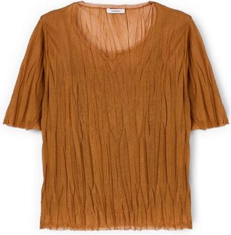 Motivi Femme, Blouses et Chemises, Orange, Taille: 42 FR Pull Court Effet Cr&ecirc;p&eacute;