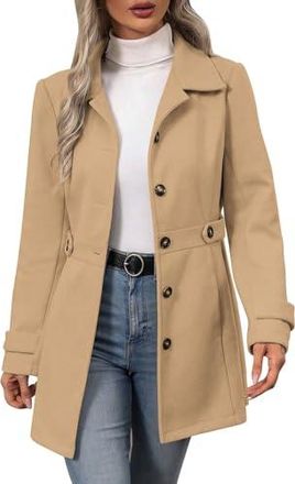 Generic Manteau trench en laine m&eacute;lang&eacute;e pour femme avec col &agrave; revers crant&eacute; simple boutonnage automne hiver tendance d&eacute;contract&eacute;, kaki, XXL