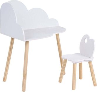 Beliani Ensemble dAngle Table et Chaise pour Enfant en MDF et Bois de Pin Motif Nuage Meuble Chambre Salle de Jeux Blanc Cloudy