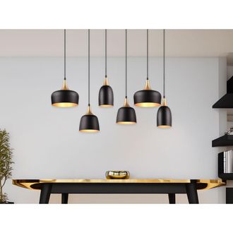 Trio Leuchten Pendelleuchte chiraz 6 flammig Metall Schwarz Gold, Breite 90cm