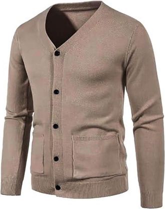 Generic Maillot de corps thermique pour homme - Coupe ajustée - Cardigan tricoté boutonné confortable à col en V - Cardigan isolant épais - Manteau classique 