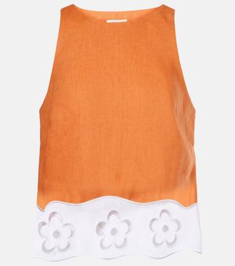 Staud Top Mika en lin à broderies anglaises