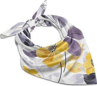 Generic Écharpe carrée en soie légère à motif floral aquarelle pour cheveux respirant Cadeau pour homme et femme Jaune, multicolore, 46x46cm