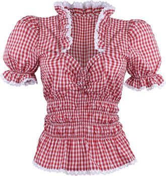 By Johanna Trachtenbluse Damen rot-wei&szlig; kariert | mit Spitze 42