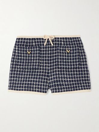 Valentino Garavani Short En Bouclé De Laine Mélangée À Carreaux Et À Boutons - Bleu