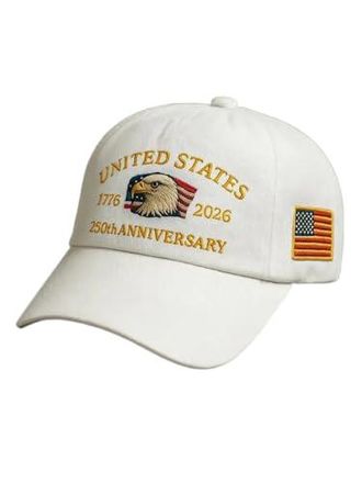 Generic Chapeau unisexe imprim&eacute; drapeau am&eacute;ricain 250e anniversaire casquette patriotique r&eacute;glable, blanc, M