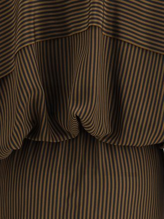 Petar Petrov Womens Dress Serenade Silk Brown-Black Stripe Brown/black