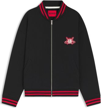 HUGO BOSS Herren Dugbyzip Oversized Bomberjacke aus Baumwolle mit College-Logo-Stickerei Schwarz001 M