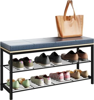 VCM Schuhregal | Maße ca. H. 48 x B. 90 x T. 30 cm | Sitzbank im Industrie Style Design | Schuhbank - Taliro