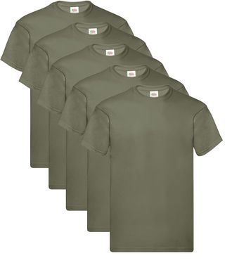 Fruit Of The Loom Herren T-Shirt Original T M L XL XXL 3XL 4XL 5XL auch Farbsets, Gr&uuml;n (Classic Olive), XXL (5er Pack) + 1HL-Kauf Notizblock